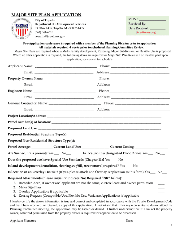 Fillable Online Major Site Plan Application - City of Tupelo Fax Email ...