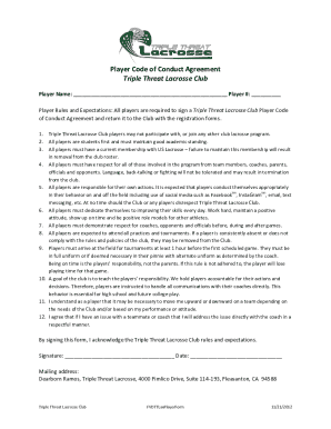 Fillable Online Triple Threat Lacrosse Club Player Code of Conduct Fax ...