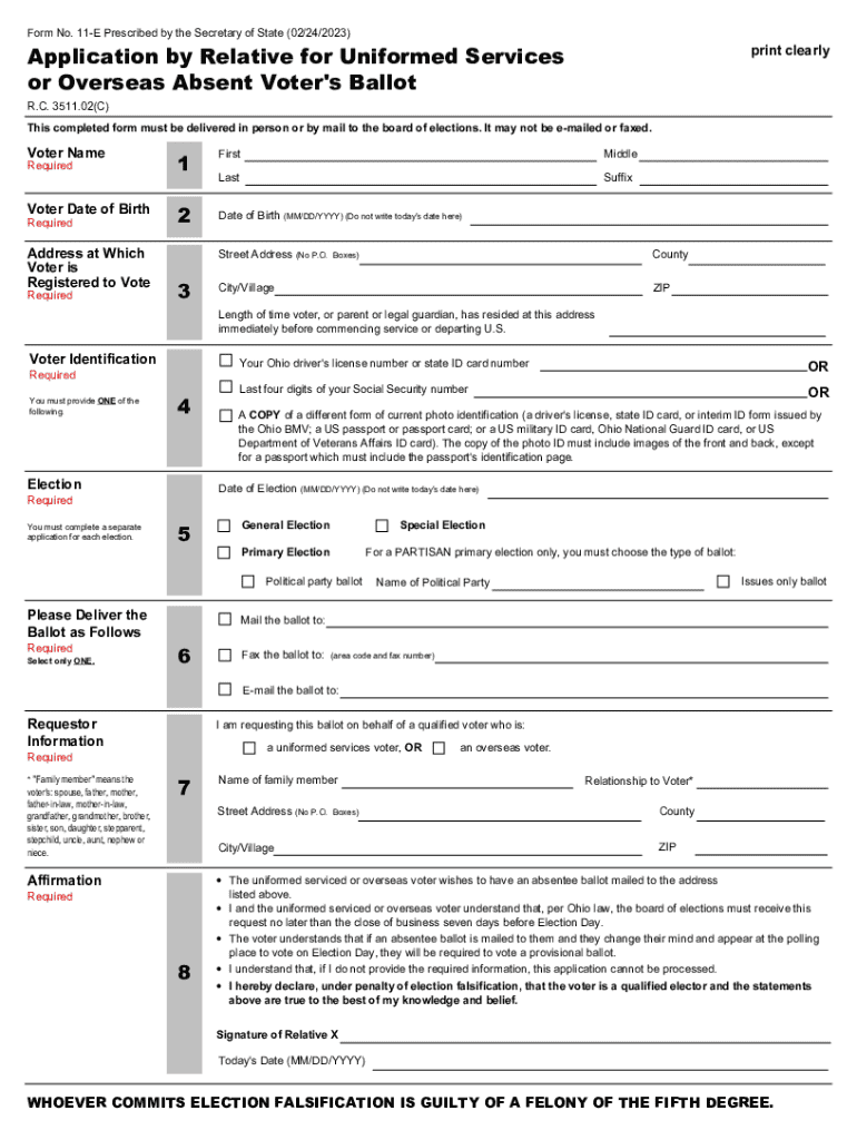 Fillable Online Application by Relative for Uniformed Services or Overseas Absent Voter's Ballot ...