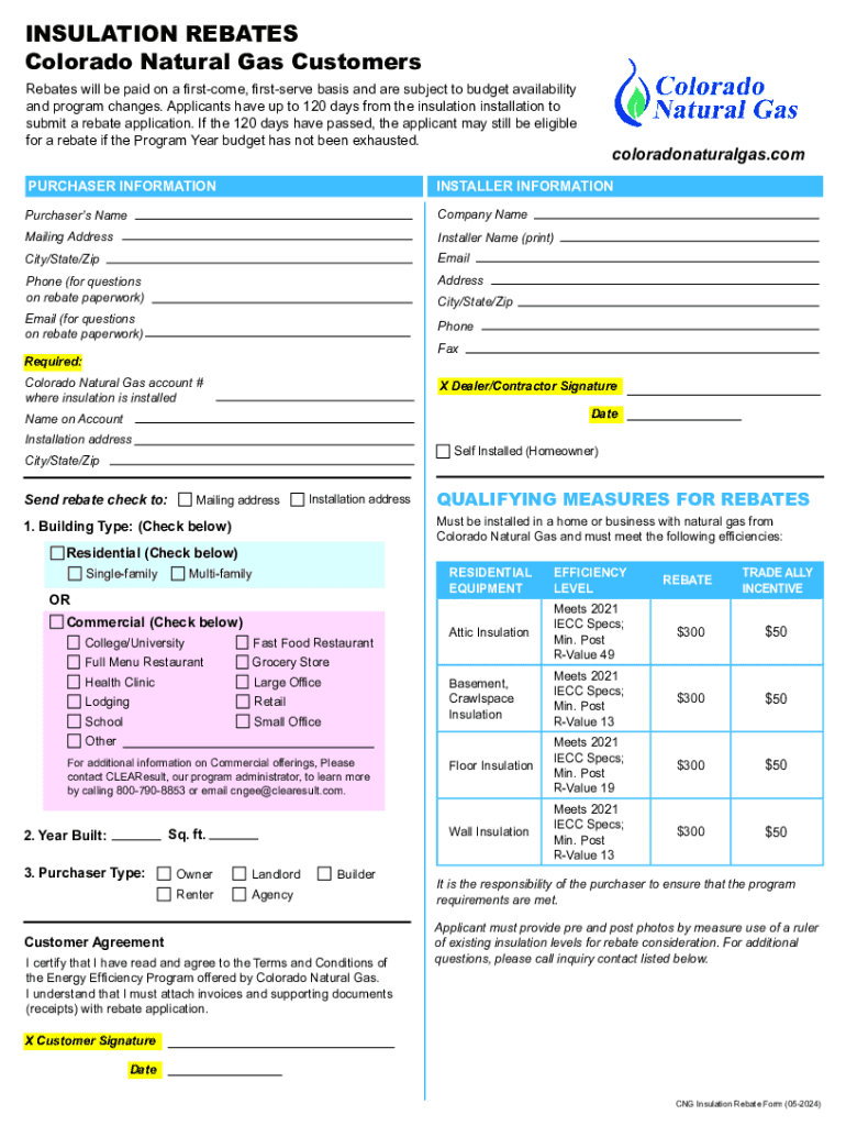 Fillable Online Insulation Rebates for Colorado Natural Gas Customers ...