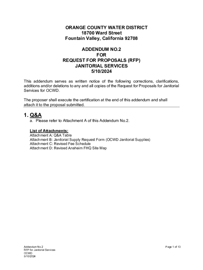 Fillable Online Addendum No.2 - Rfp for Janitorial Services Fax Email ...
