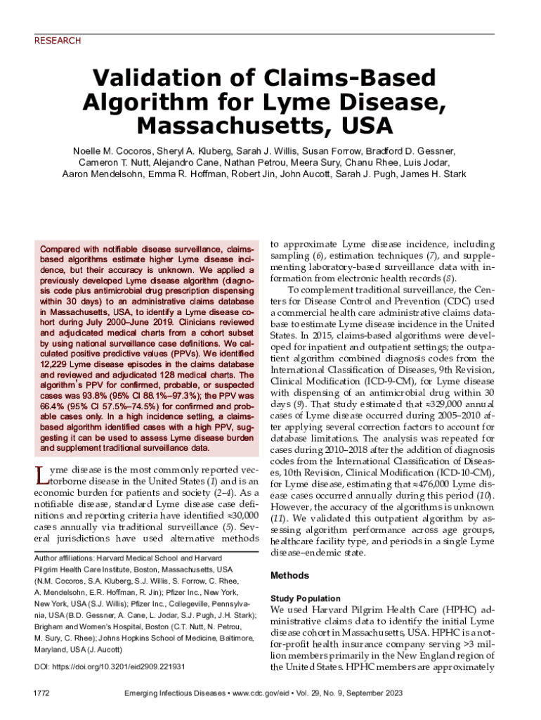 Fillable Online Validation of Claims-based Algorithm for Lyme Disease, Massachusetts, Usa Fax ...
