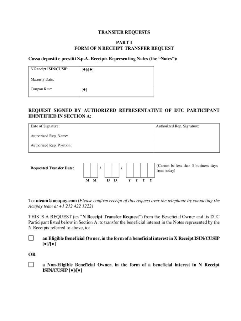 Fillable Online Cassa Depositi E Prestiti S.p.a. Receipt Transfer Requests Fax Email Print ...