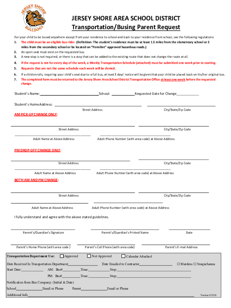 Fillable Online Parent Request for Transportation Form Fax Email Print ...