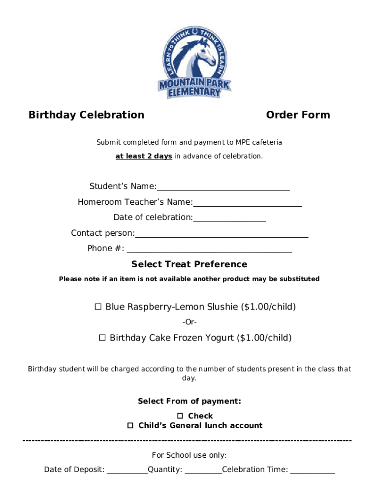 Birthday Celebration Order Doc Template | pdfFiller