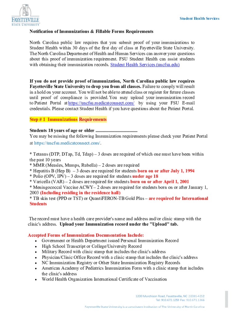 Fillable Online Notification of Immunizations & Fillable Forms Requirements Fax Email Print ...