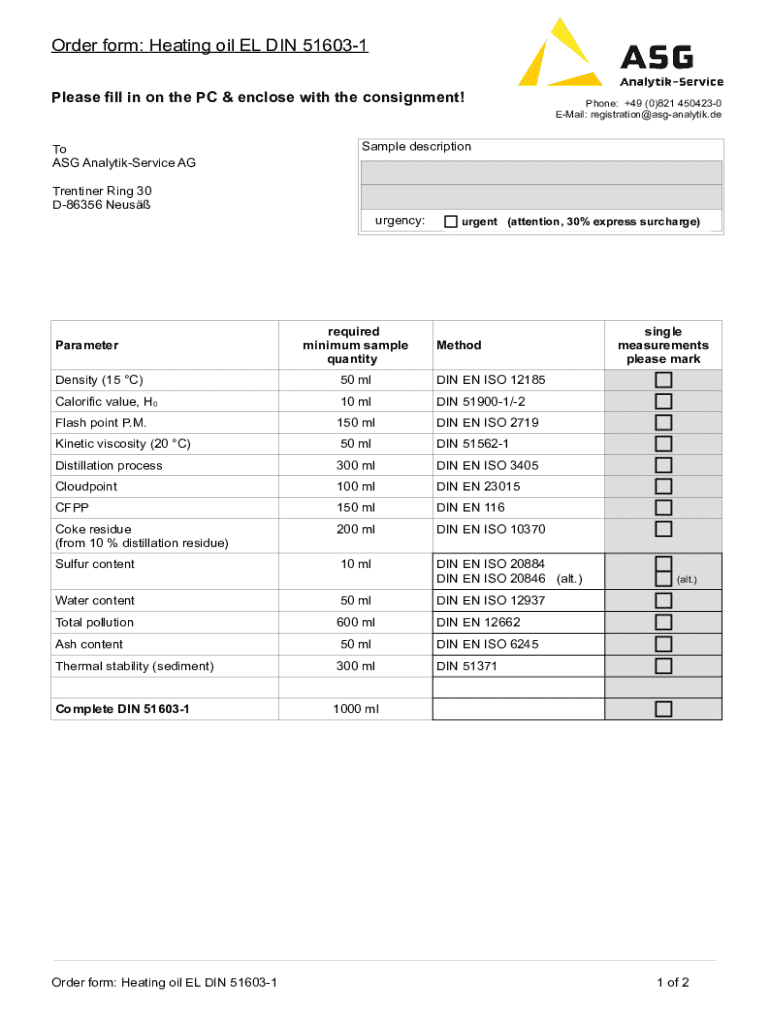 Fillable Online Order form: Heating oil EL DIN 51603-1 Fax Email Print ...