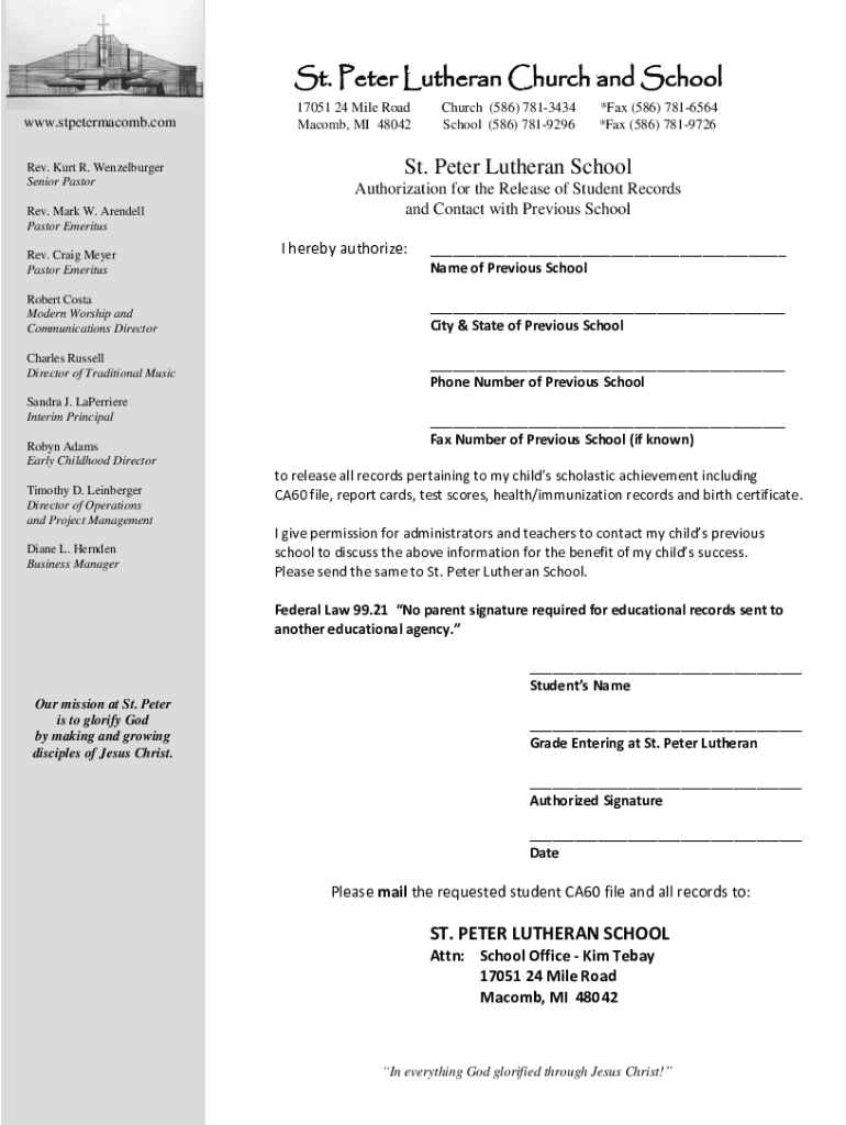 Fillable Online Authorization for the Release of Student Records Fax ...