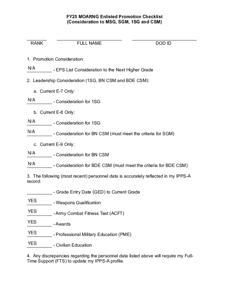 Fillable Online fy25 sergeant major through master sergeant staff ...