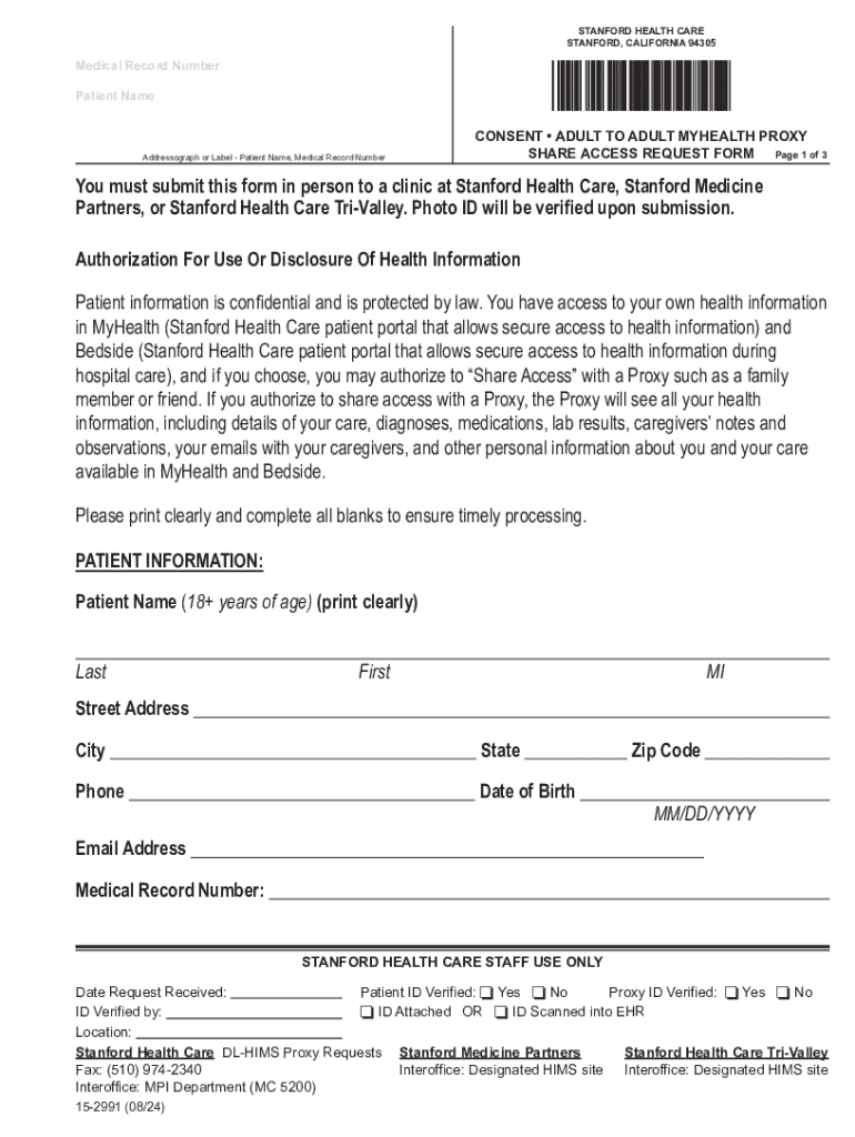 Fillable Online Consent for Adult to Adult Myhealth Proxy Share Access ...