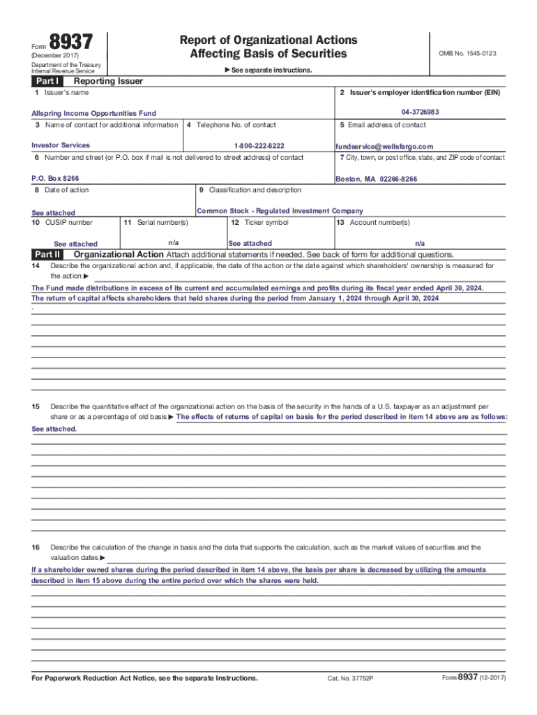 Fillable Online Report of Organizational Actions Affecting Basis of Securities Fax Email Print ...