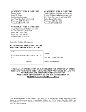 Fillable Online the Plan Administrator’s Ex Parte Motion for Entry of ...