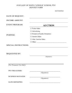 Fillable Online Our Lady of Hope Catholic School Pto Deposit Form Fax ...