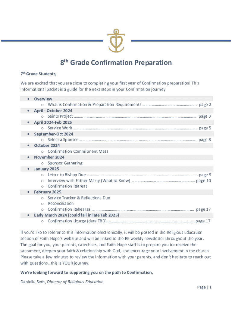 Fillable Online 8th Grade ConfirmationSaint Clare of AssisiEllisville, MO Fax Email Print ...