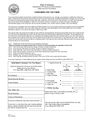 Fillable Online Arkansas Consumer Use Tax Reporting Fax Email Print ...