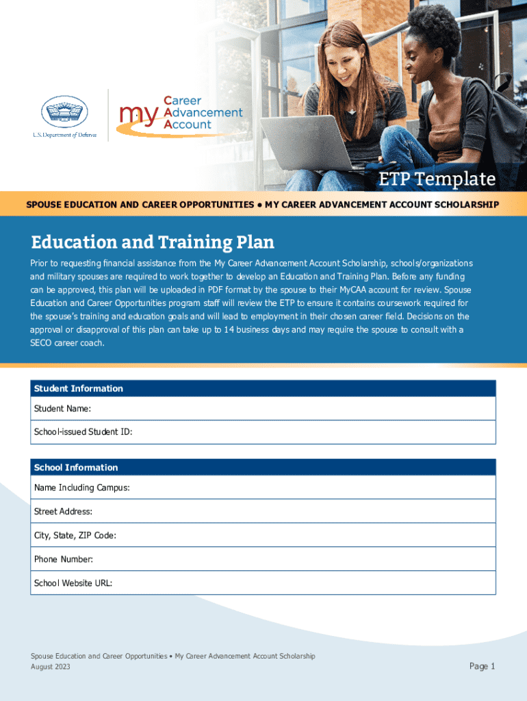 Fillable Online Education and Training Plan for My Career Advancement Account Scholarship Fax ...