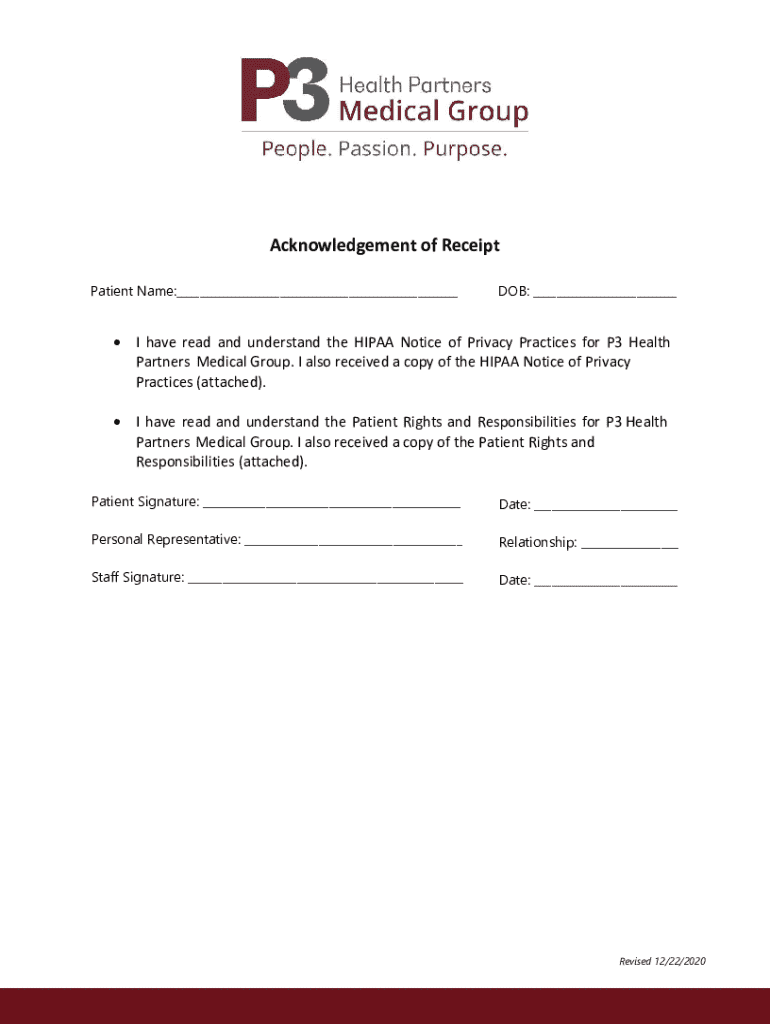 Fillable Online Patient Acknowledgement of Hipaa and Rights Fax Email ...