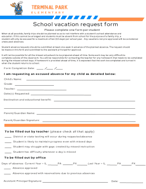 Fillable Online Terminal Park Elementary School Vacation Request Fax ...