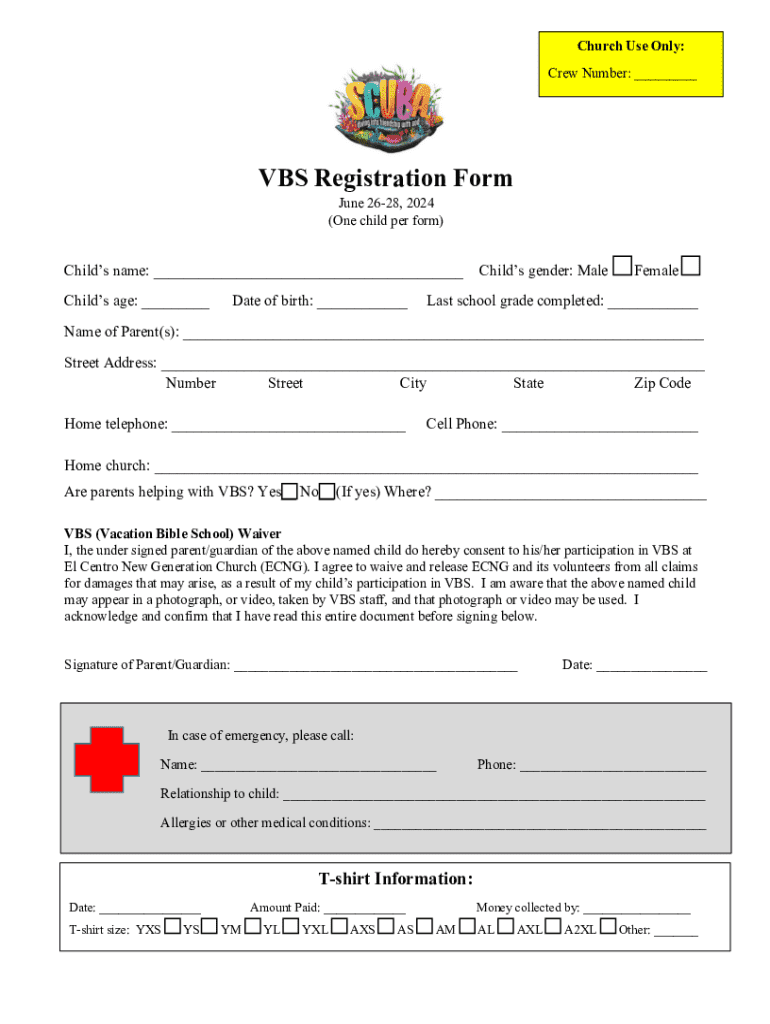 Fillable Online Vacation Bible School Registration Fax Email Print ...