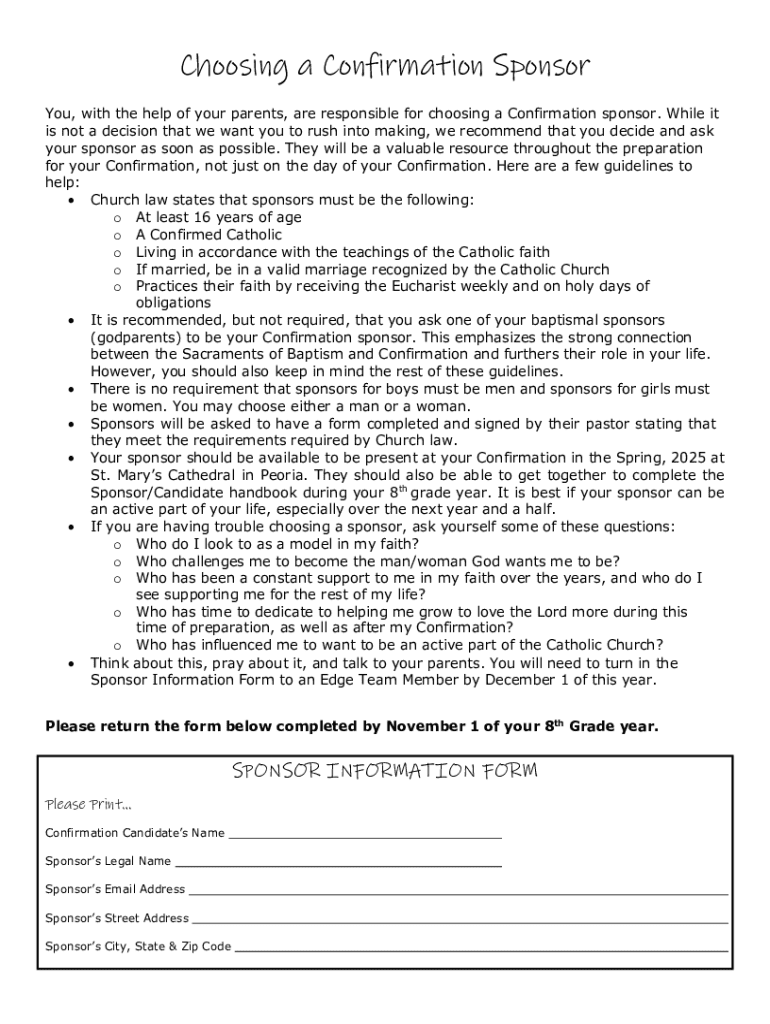 Fillable Online Choosing a Confirmation Sponsor Fax Email Print - pdfFiller