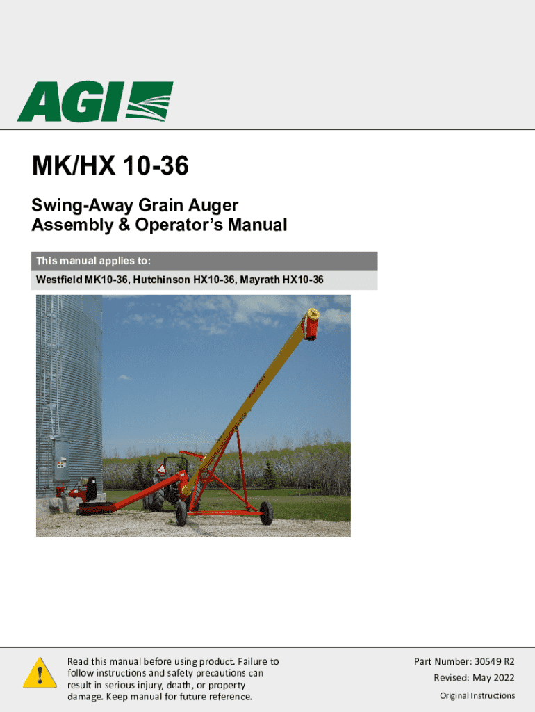 Fillable Online Mk/hx 10-36 Swing-away Grain Auger Manual Fax Email ...