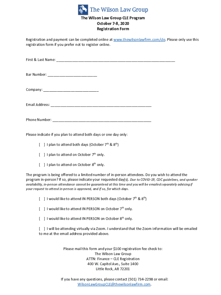 Fillable Online Wilson Law Group Cle Program Registration Fax Email ...