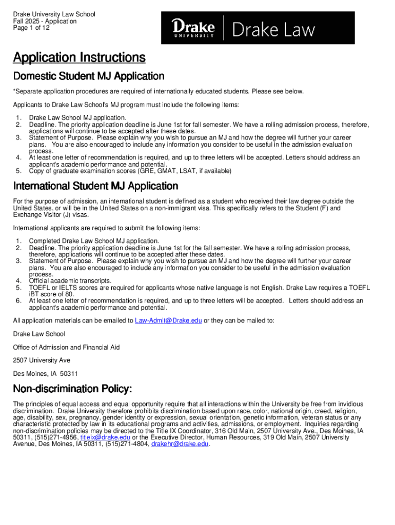 Fillable Online Drake Law School Mj Application Instructions Fax Email Print - pdfFiller