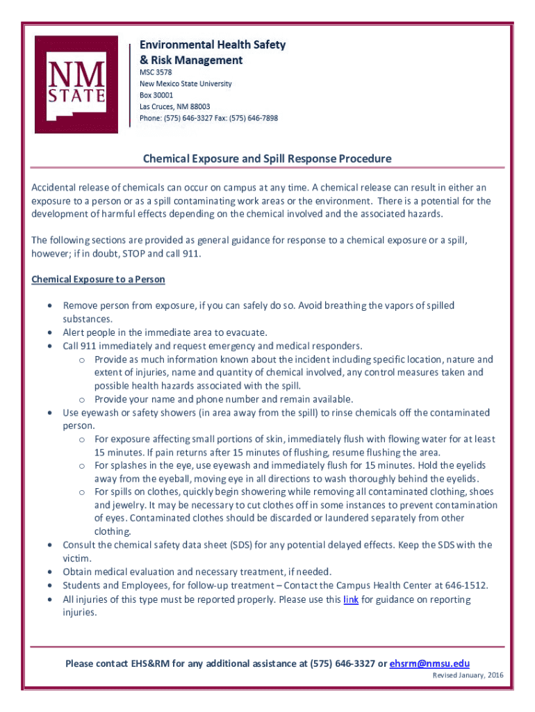 Fillable Online Chemical Exposure and Spill Response Procedure Fax ...
