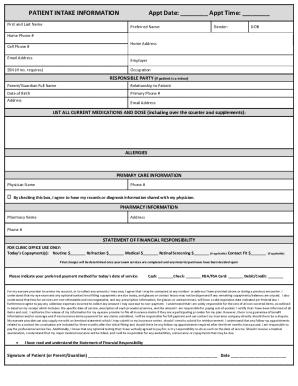 Fillable Online Patient Intake Information Fax Email Print - pdfFiller