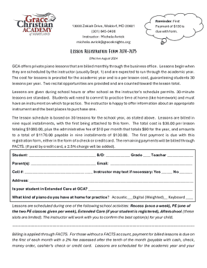 Fillable Online Private Piano Lessons Registration Fax Email Print - pdfFiller