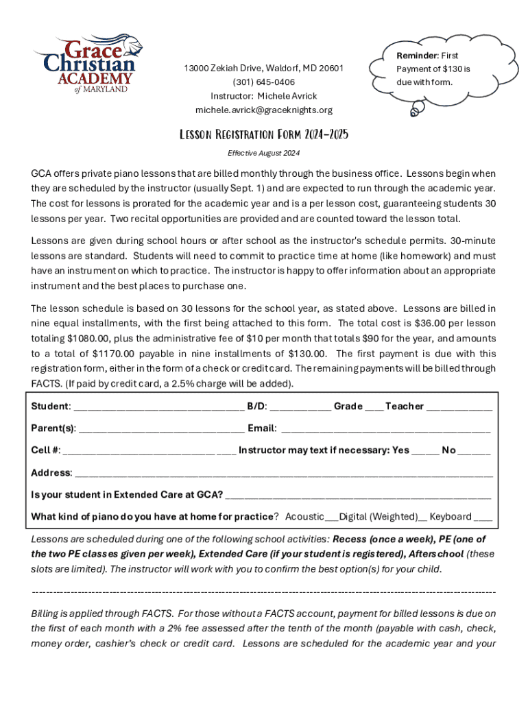Fillable Online Private Piano Lessons Registration Fax Email Print - pdfFiller