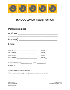 Fillable Online School Lunch Registration Form Fax Email Print - pdfFiller