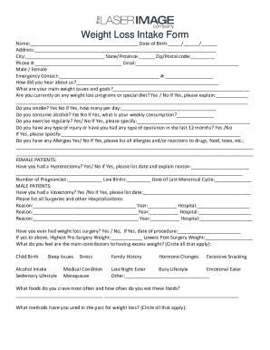 Fillable Online Weight Loss Intake Form Fax Email Print - pdfFiller