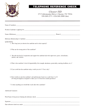 Fillable Online Chester Isd Telephone Reference Check Form Fax Email ...