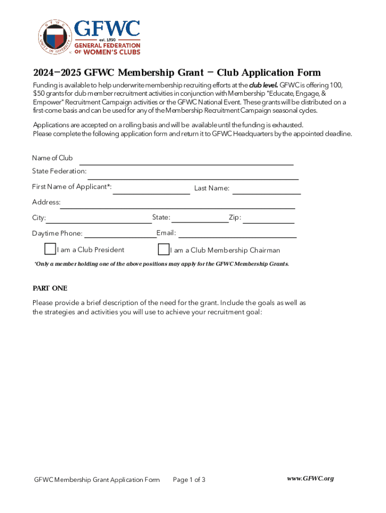 Fillable Online 2024-2025 GFWC Membership Grant - Club Application ...
