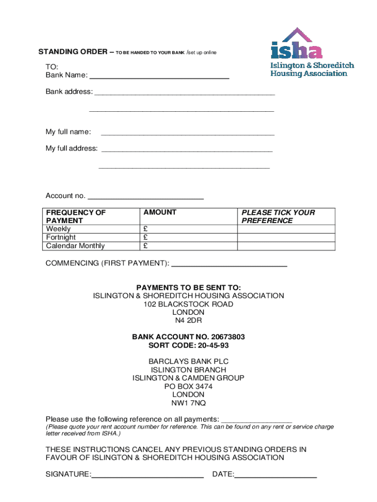 Fillable Online Standing Order Instruction to Bank Fax Email Print - pdfFiller