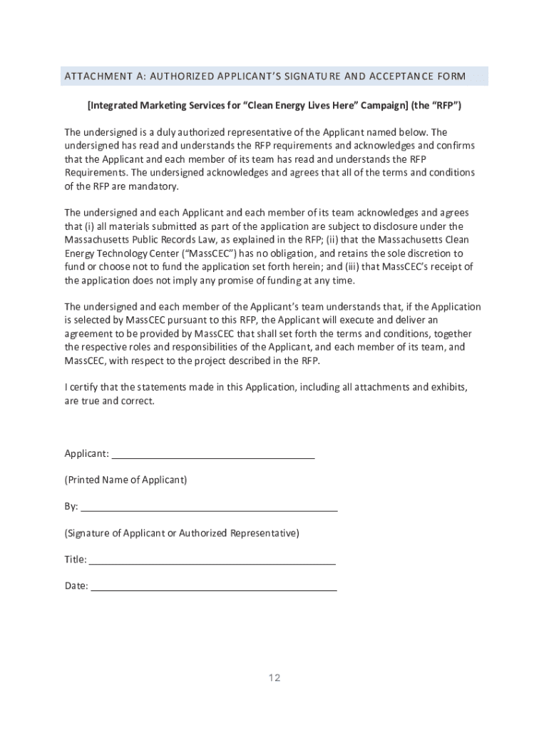 Fillable Online Attachment a: Authorized Applicant’s Signature and ...