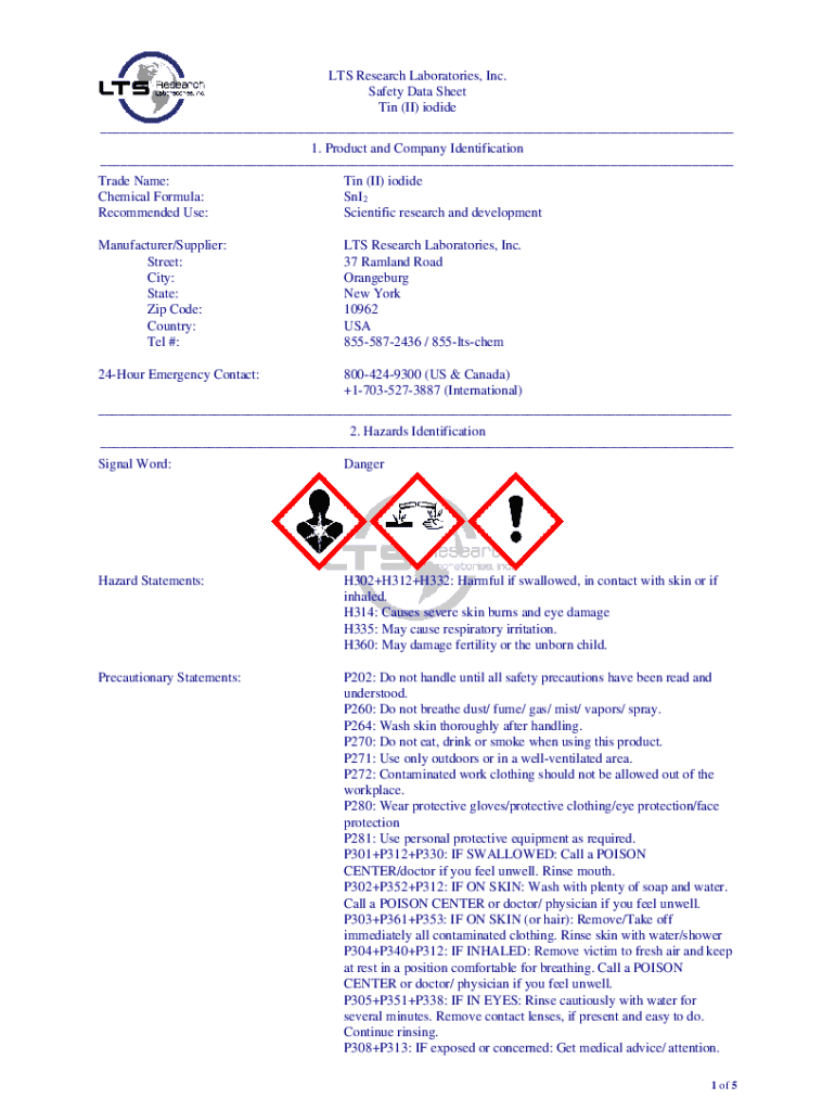 Fillable Online Tin (ii) Iodide Safety Data Sheet Fax Email Print ...