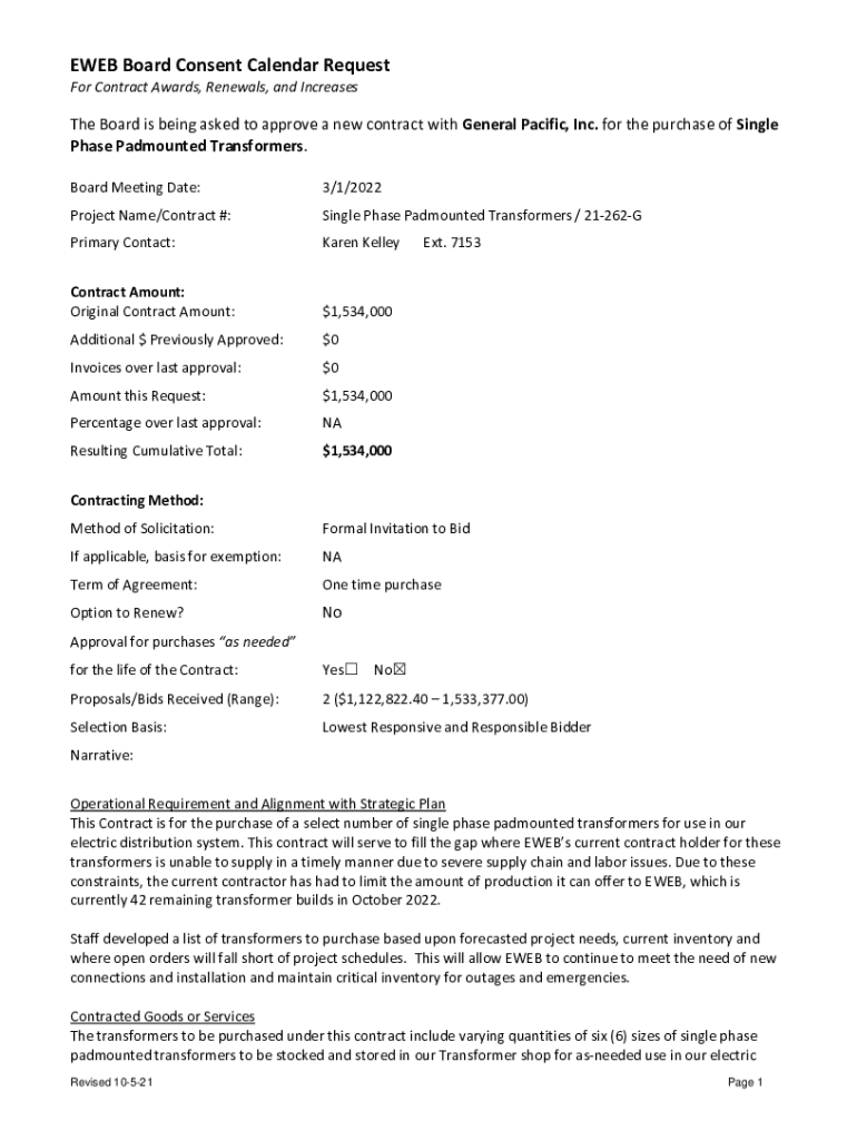 Fillable Online Consent Calendar for Contract Awards, Renewals, and ...