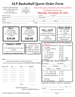 Fillable Online Slp Basketball Photography Order Form Fax Email Print ...