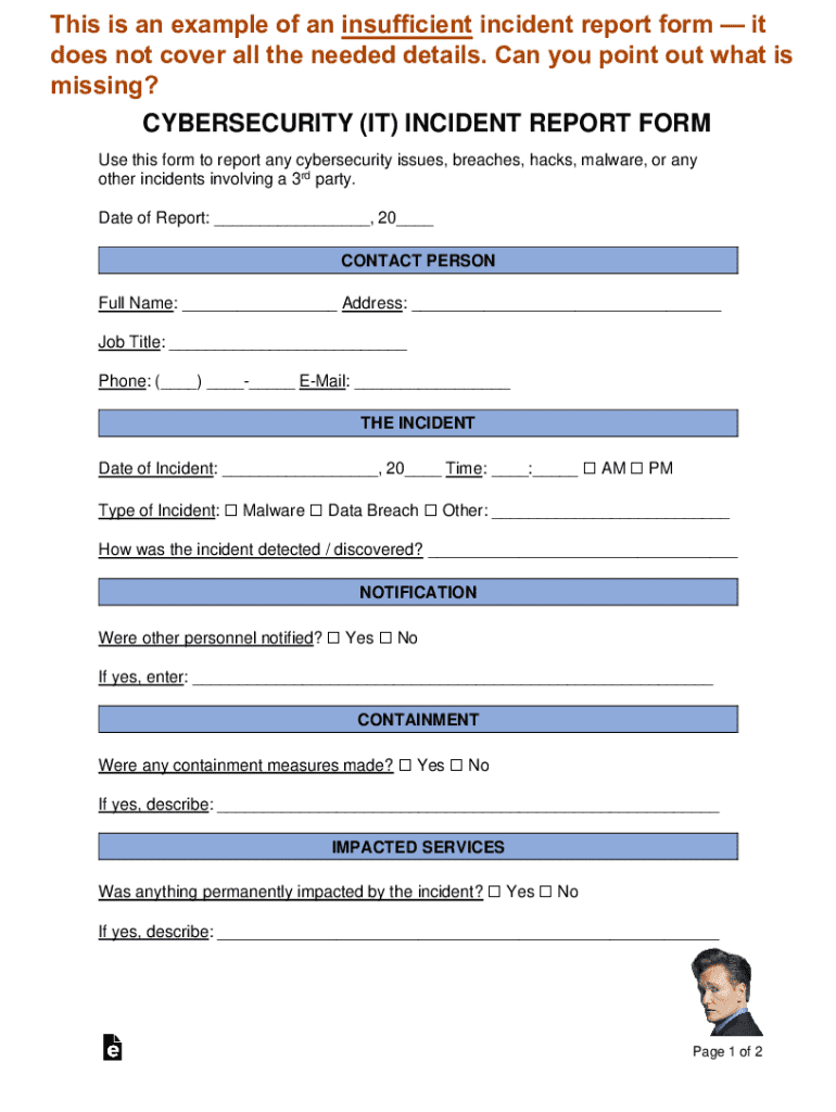 Fillable Online Insufficient Cybersecurity Incident Report Fax Email ...