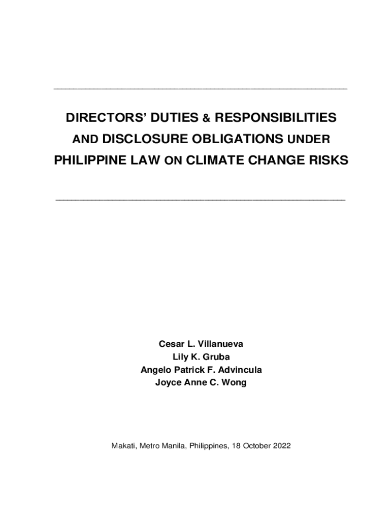 Fillable Online Directors\' Duties, Responsibilities and Disclosure ...