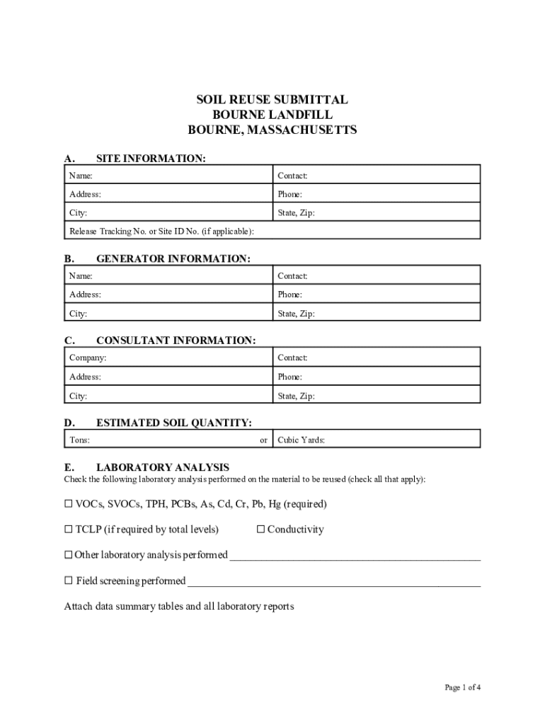 Fillable Online Soil Reuse Submittal for Bourne Landfill Fax Email ...