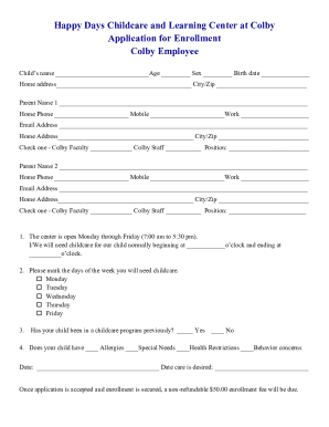 Fillable Online Happy Days Childcare Enrollment Form Fax Email Print - pdfFiller