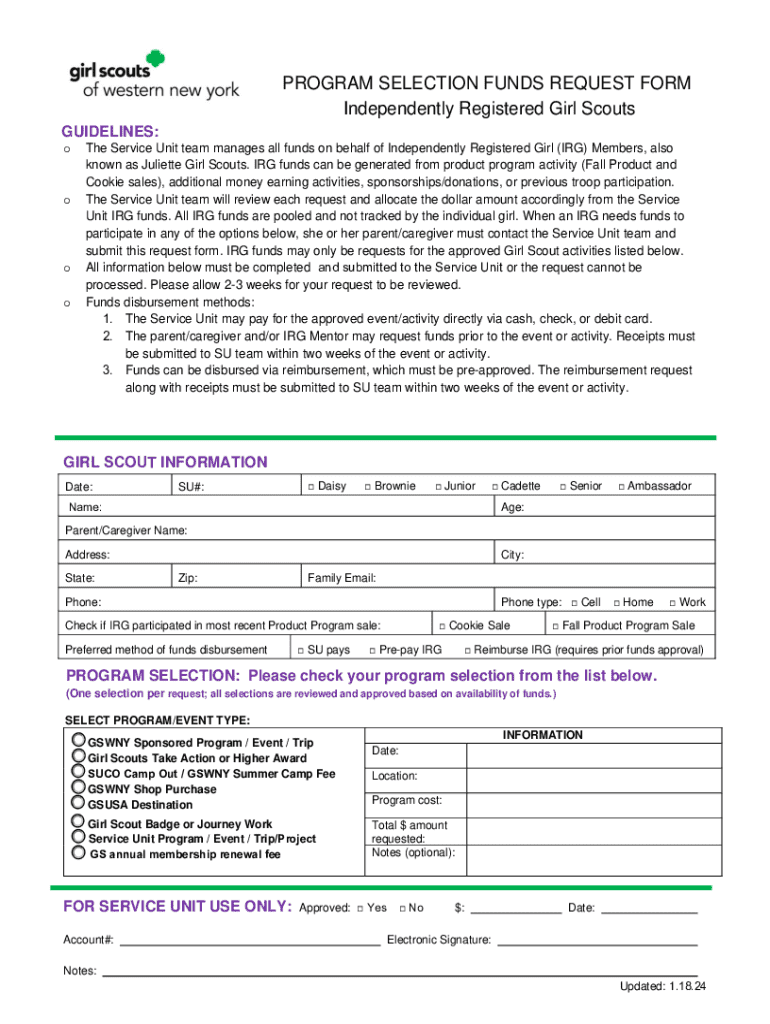 Fillable Online PROGRAM SELECTION FUNDS REQUEST FORM ... Fax Email ...