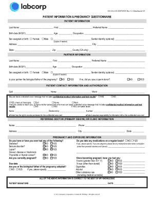 Fillable Online Patient Information & Pregnancy Questionnaire Fax Email ...