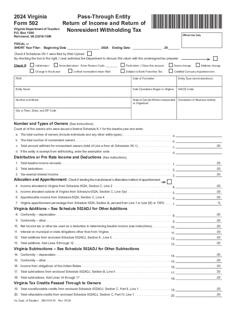 2024 virginia form 502: Fill out & sign online | DocHub