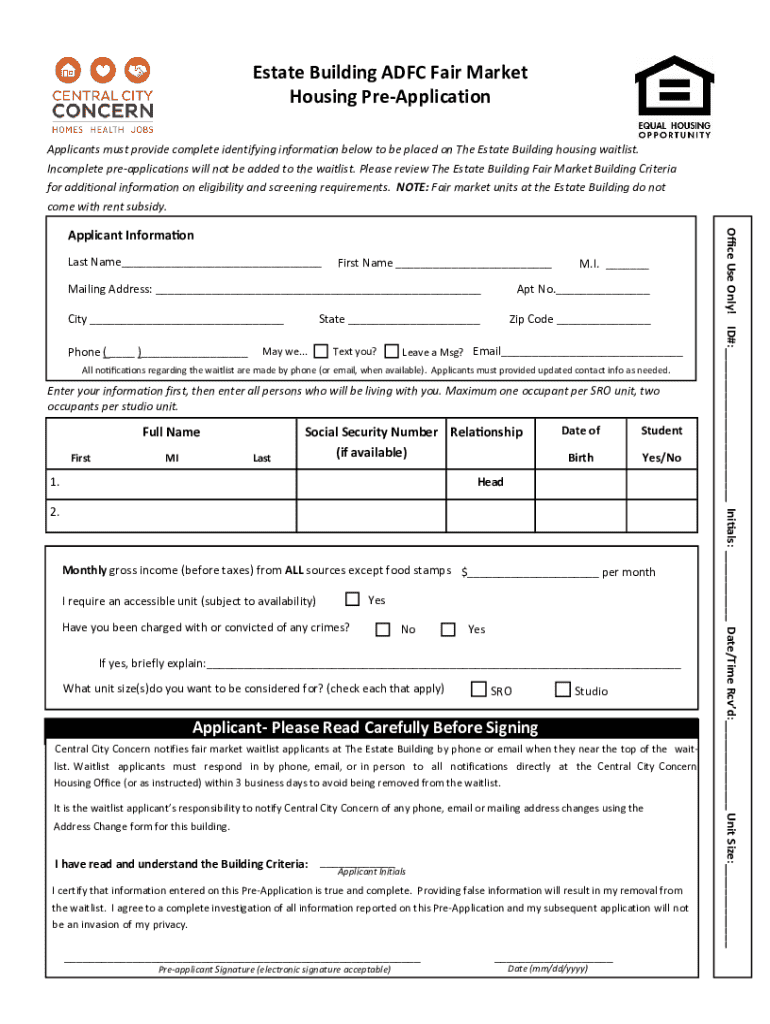 Fillable Online Estate Building Housing Pre-application Fax Email Print - pdfFiller