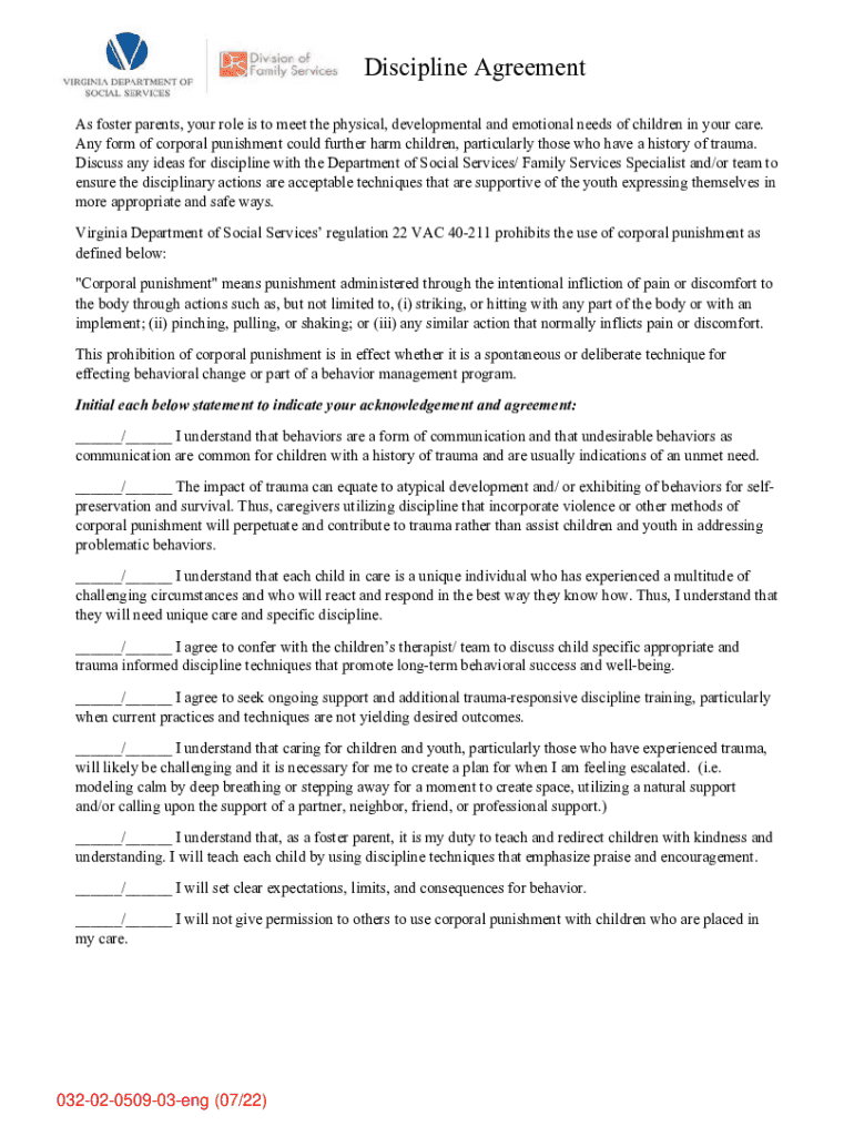 Fillable Online Discipline Agreement for Foster Parents Fax Email Print - pdfFiller
