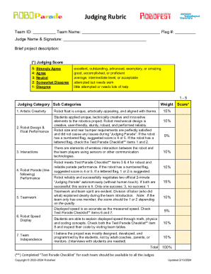 Fillable Online Robofest Judging Rubric Fax Email Print - pdfFiller
